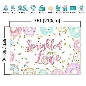 Mocsicka Sprinkled with Love Donut Backdrop Donut Baby Sprinkle Background Donut Girl Baby Shower Party Cake Table Decoration Banner Photo Booth Props (7x5ft)