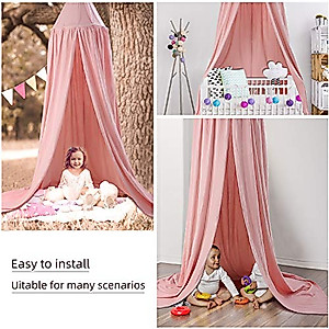 CeeKii Canopy for Girls Bed, Round Dome Hook Cotton Princess Mosquito Net Canopy Kids Bedroom Games Reading Tent Nursery Play Room Decor (Pink)
