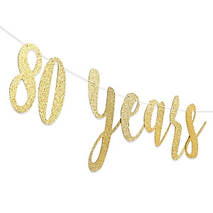 Gold Glitter 80 Years Loved Banner - Happy 80th Birthday Banner，80th Birthday Party Photo Decoration Props，suitable for Background Banners on 80-year-old Male and Female Birthday Party，80th Wedding Anniversary Banner