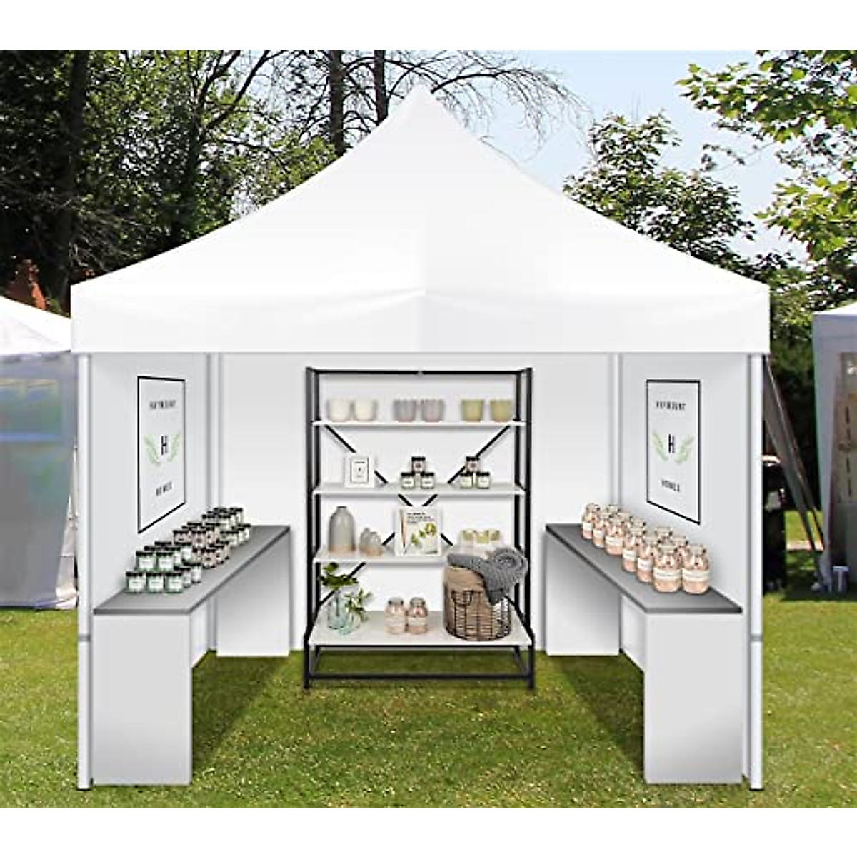 Displays2go Portable Shelving Display with 4 Tiers, Floor Standing, Paulownia Wood - White (SMPSU1SU)