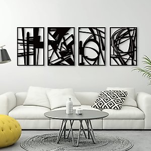Glamativity 4 Pack Black Abstract Metal Wall Art, Minimalist Décor Single Line Art Décor, 3D Textured Sculptures, for Living Room Bedroom Bathroom Study (Black, M Size 16 x 11'')