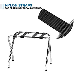 USTECH X-Shape Single Tier Foldable Sturdy Luggage Rack with Nylon Straps & Rubber Feet for Added Stability | Metal Stand Shoe Rack for Guest Room Storage | Perfect for Small Spaces