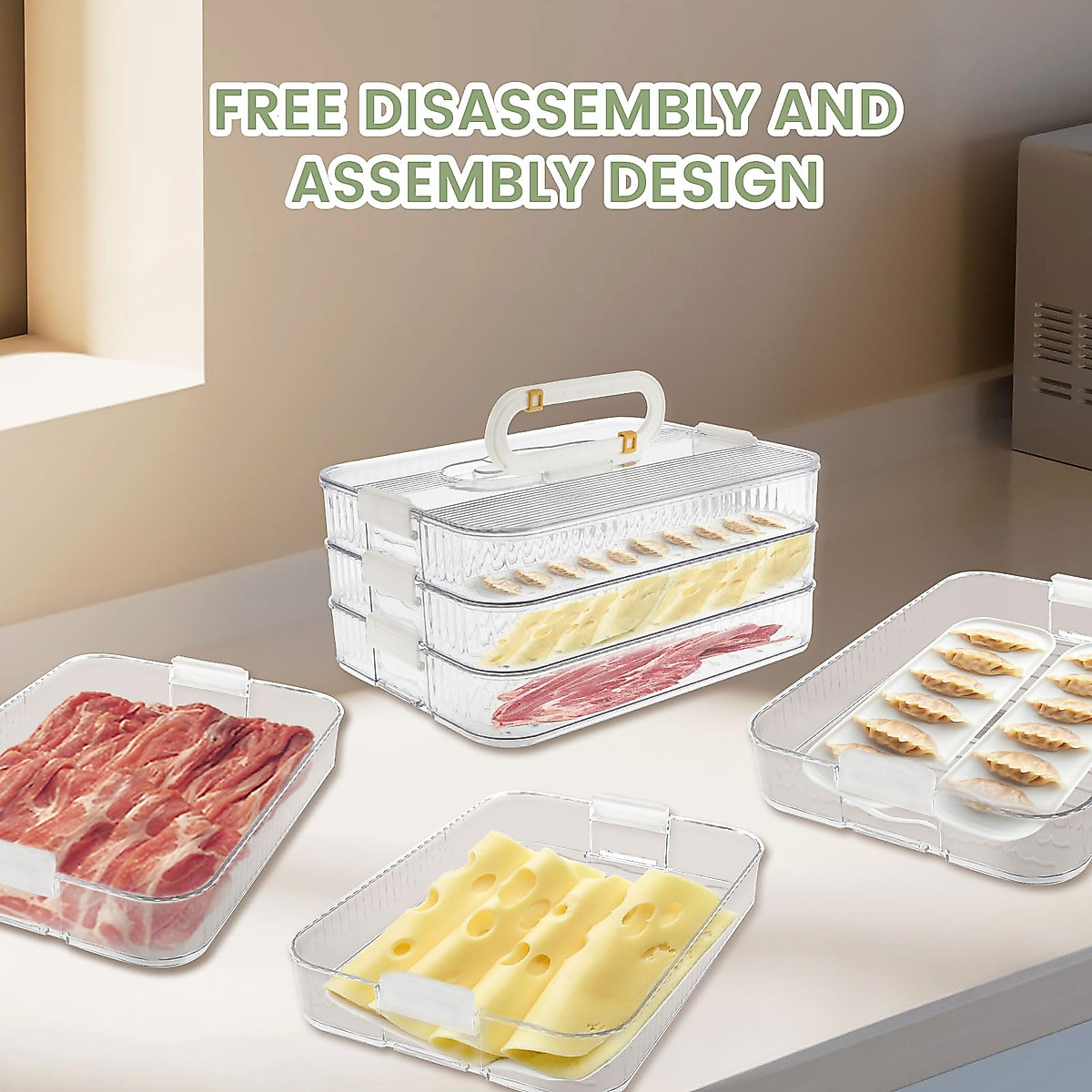 WOTPCRD Deli Meat Container for Fridge, 3/4 Layer Lunch Meat Container for Refrigerator Organizing, Bacon Storage Container, Food Grade Removable Bacon Keeper Fridge Meat Container for Home (3 Layer)