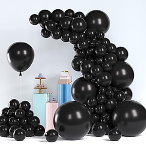 OWPFJG 156pcs Black Balloons Different Sizes 36 18 12 10 5 Inch for Garland Arch,Black latex Balloons for Birthday Graduation Wedding Hoiday Party Decoration(2 Black Ribbons)