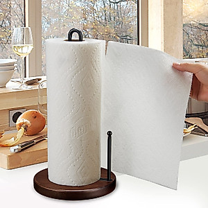 Paper Towel Holder, Paper Towel Holder Countertop, Farmhouse Paper Towel Holder Stand with Real Wood Base, Paper Towel Holders for Kitchen Dining Table Home Decor