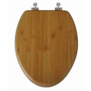 TOPSEAT Native Impression Elongated Toilet Seat w/Brushed Nickel Hinges, Natural Bamboo