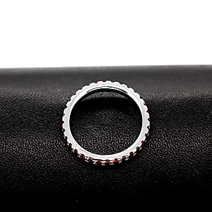 Uloveido 2mm Round CZ Crystal Stackable Ring Eternity Bands for Women CZ Anniversary Ring for Wife (Red, Size 9) Y115
