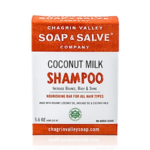 "Chagrin Valley Soap & Salve Shampoo Bar, Coconut, Unscented, Organic, Vegan, Curly & All Hair Types, 5.6 oz (159 g), Recyclable Packaging, SLS Free, Paraben & Cruelty Free"