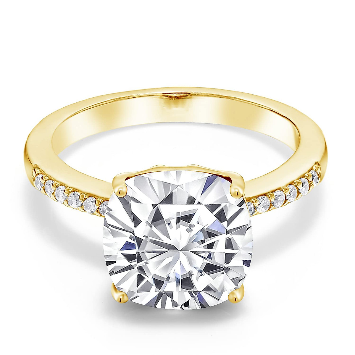 Gem Stone King 18K Yellow Gold Plated Silver 10MM Cushion Gemstone Birthstone Engagement Ring | Wedding Anniversary Promise Ring For Women | Available In Size 5, 6, 7, 8, 9