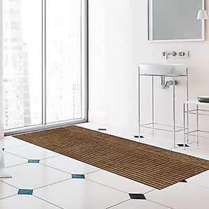 ZGR Runner Rug 2 ft x 6 ft Indoor/Outdoor Low Profile, Hallway, Kitchen, Patio, Deck Area, RV, Entryway, Garage, with Natural Non-Slip Rubber Backing, Brown with Brown Stripe, Custom