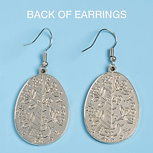 Ukrainian Easter Egg (Pysanky) Collection Earrings for Women - Pine Tree Drop Dangle Design (Silvertone)