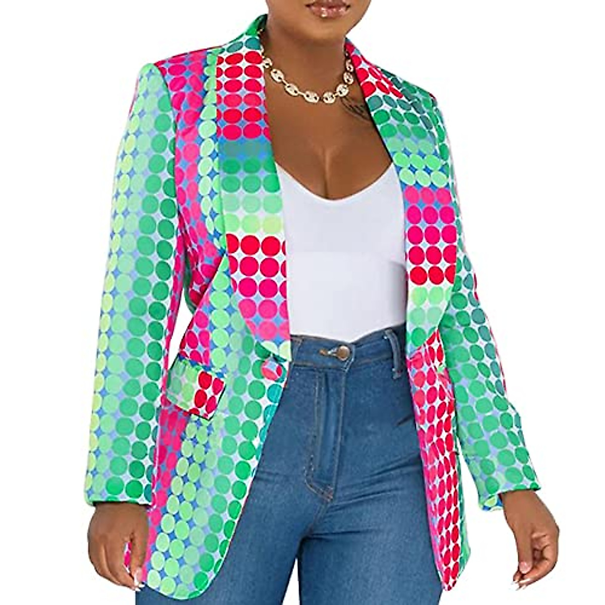 Women Fall Outwear Blazer Tops Open Front Comfort Knit Lapel Polka Dot Winter Coat for Performance Sport Jacket Suit 2XL