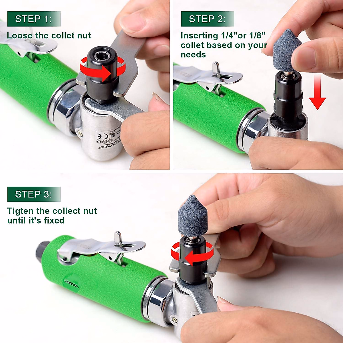 DOTOOL Air Right Angle die Grinder，1/4'' Angle Die Grinder，22000 RPM ， Pneumatic 90 Degree Die Grinder with 1/4" and 1/8" Collets for Grinding, Polishing, Cutting and More