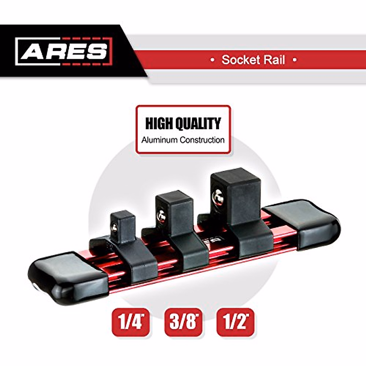 ARES 70197-3-Piece Universal Joint Socket Set - Includes 1/4-Inch, 3/8-Inch, and 1/2-Inch Drive U-Joints - Storage Rail Included