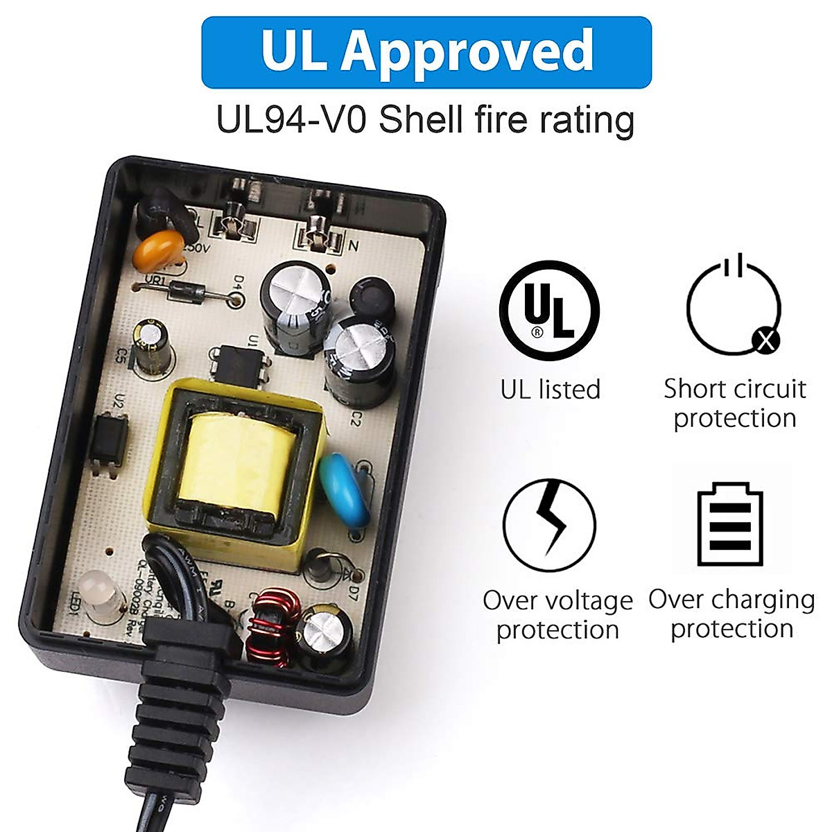 LotFancy Scooter Battery Charger for Razor E90, PowerRider 360, Jr. Electric Wagon, Boreem Tankman, Minimoto Submersible Cruiser, 12V 1A, 3-Prong Inline Connector, Replacement W13111401014