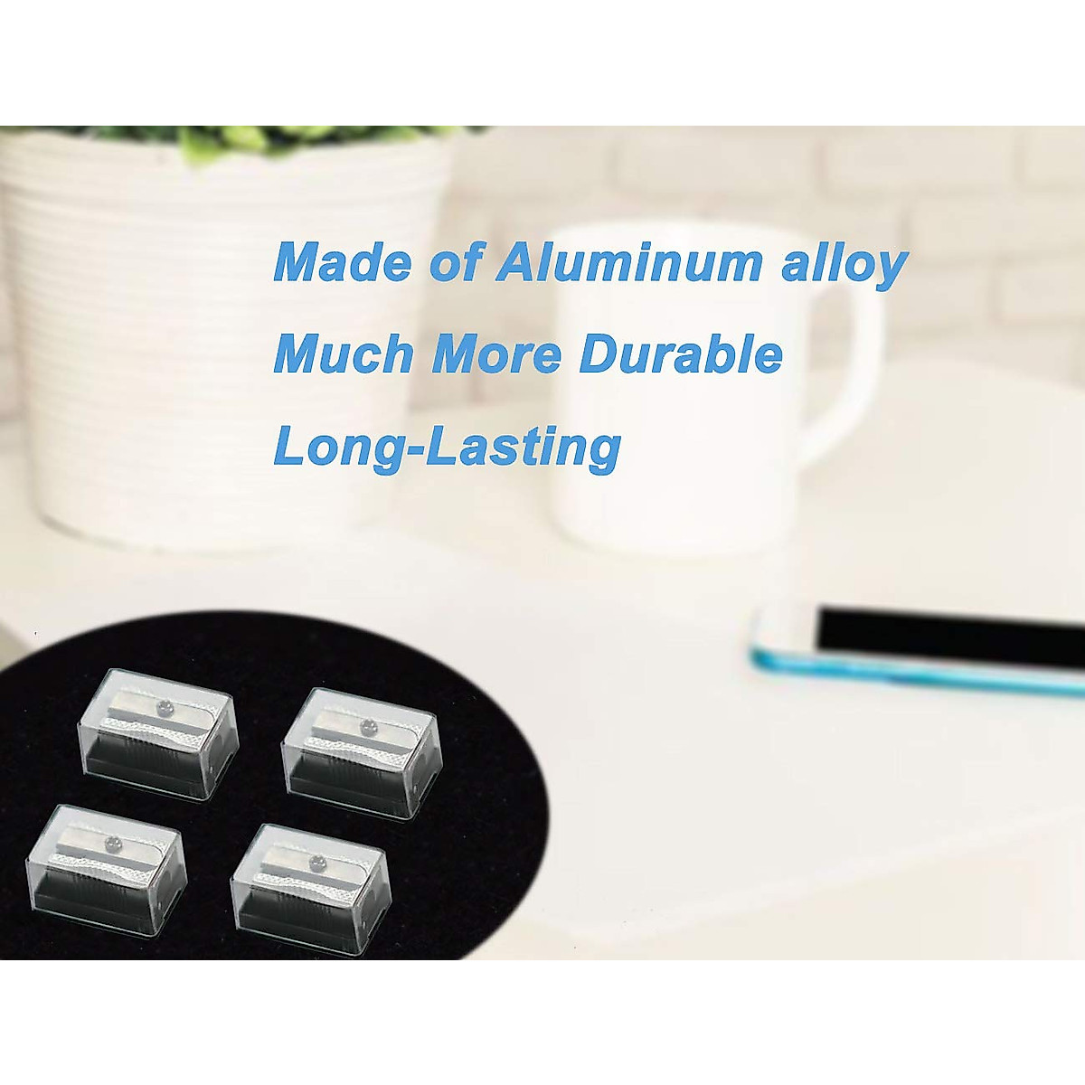 WEKOL Metal Dual Pencil Sharpener Aluminum Alloy Manual Sharpeners with Acrylic Cover,4Pcs Sharpener Blades Included,Silver