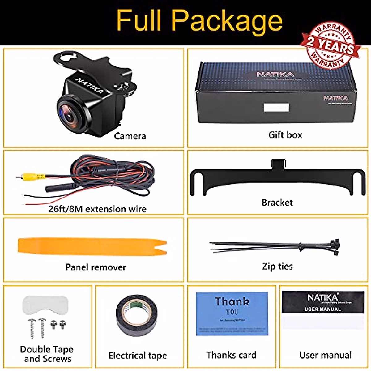 NATIKA Backup/Front View Camera: No Distorted Affect Starlight Night Vision HD Waterproof 960H CVBS/720P AHD Hitch Backup/Reverse/Rear View Camera License Plate for Cars Pickup Trucks SUV RV Van