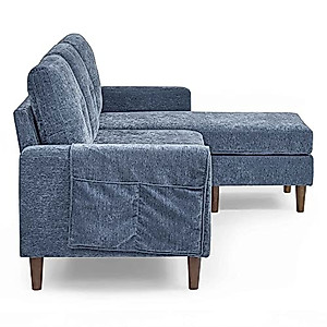 ATY Convertible Sectional Sofa with Removable Ottoman and Cushions, 3 Seats L-Shape Chenille Couch w/Pocket & Rubber Wood Legs, Perfect for Livingroom, Aapartment, Small Space, 80", Navy