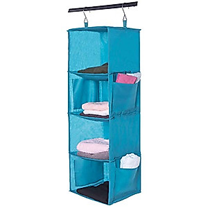 Amelitory Hanging Closet Organizer 4 Shelf Foldable Hanging Storage Shelves Fabric, Lake Blue
