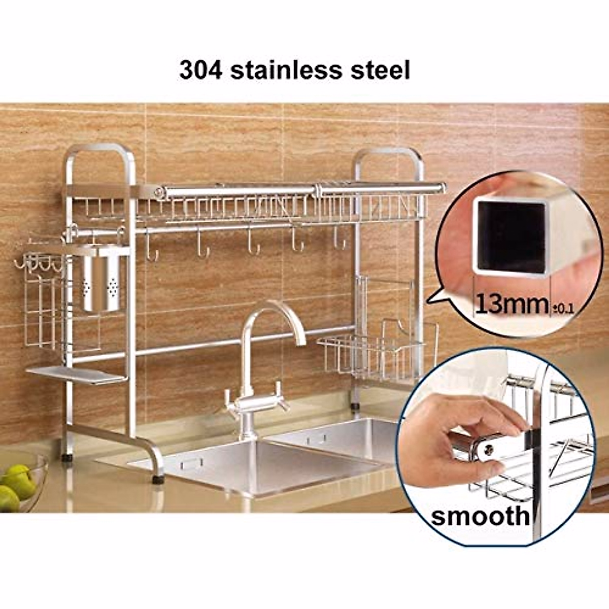 TIST Cutlery Rack 304 Stainless Steel Storage Rack Drain Rack Kitchen Shelf 1 Layer Dish Drying Rack (Size: 69CM)