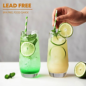 ALINK Drinking Glasses with Glass Straws Set of 6, 18 oz Tall Highball Glass Cups, Lead-Free Crystal Water Glasses, Iced Coffee Tea Cocktail Mojito Glass Cups, Tom Collins Bar Glassware