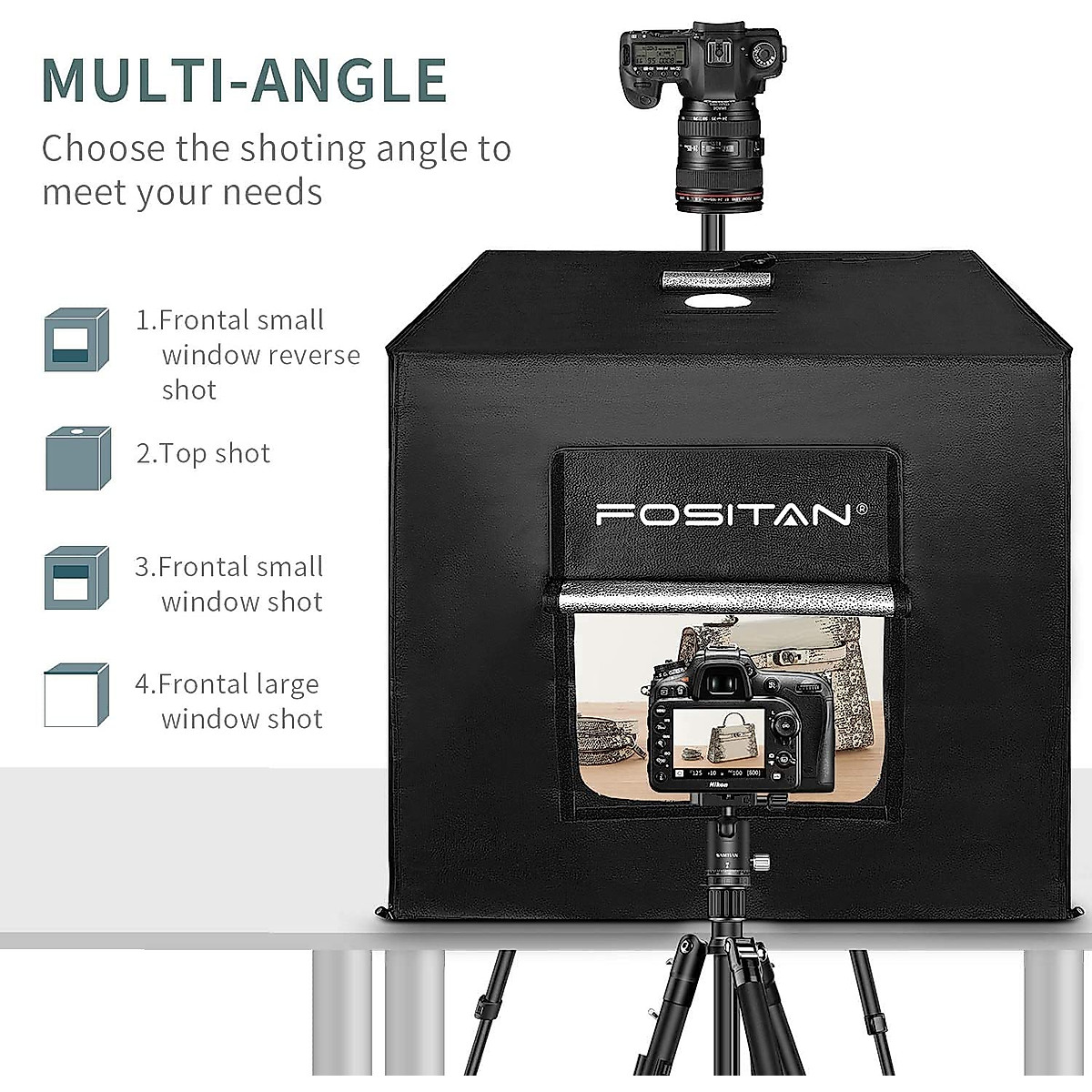 FOSITAN Photo Box, Photo Light Studio Box 35"/90cm 126 LED Light Photo Shooting Tent Table Top Photography Lighting Kit with 4 Background Paper and CRI95+ for Photography