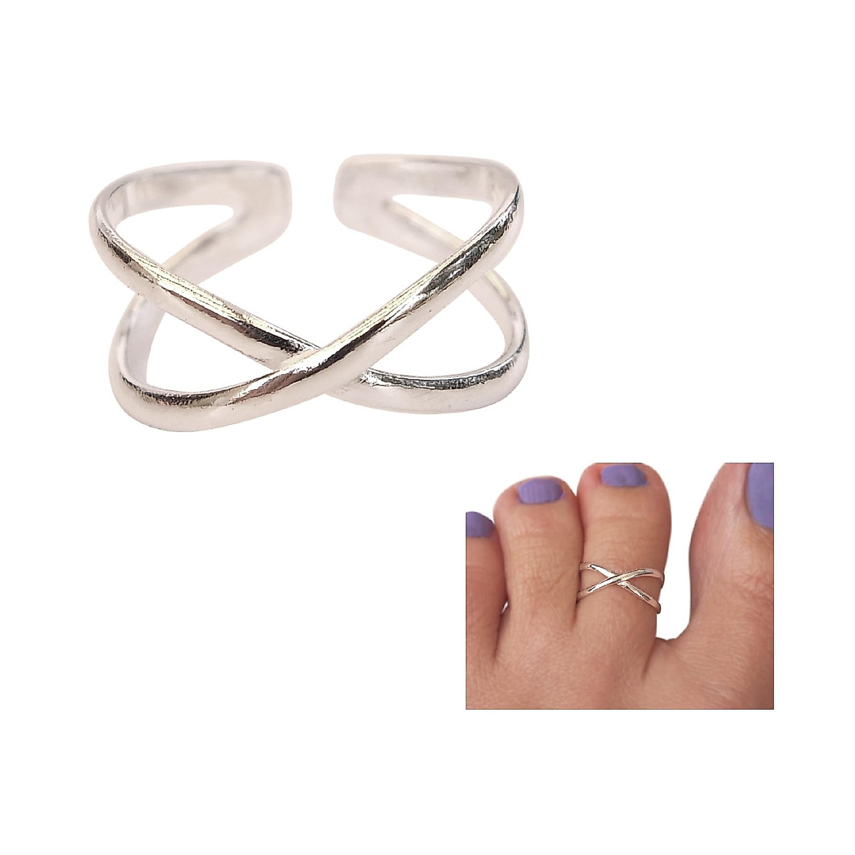 Handmade Silver Criss-Cross X Adjustable Toe Ring, 925 Sterling Silver, Elegant Dainty Open Toe, Pinky or Knuckle Rings for Women, By MiYa Jewelry Creations