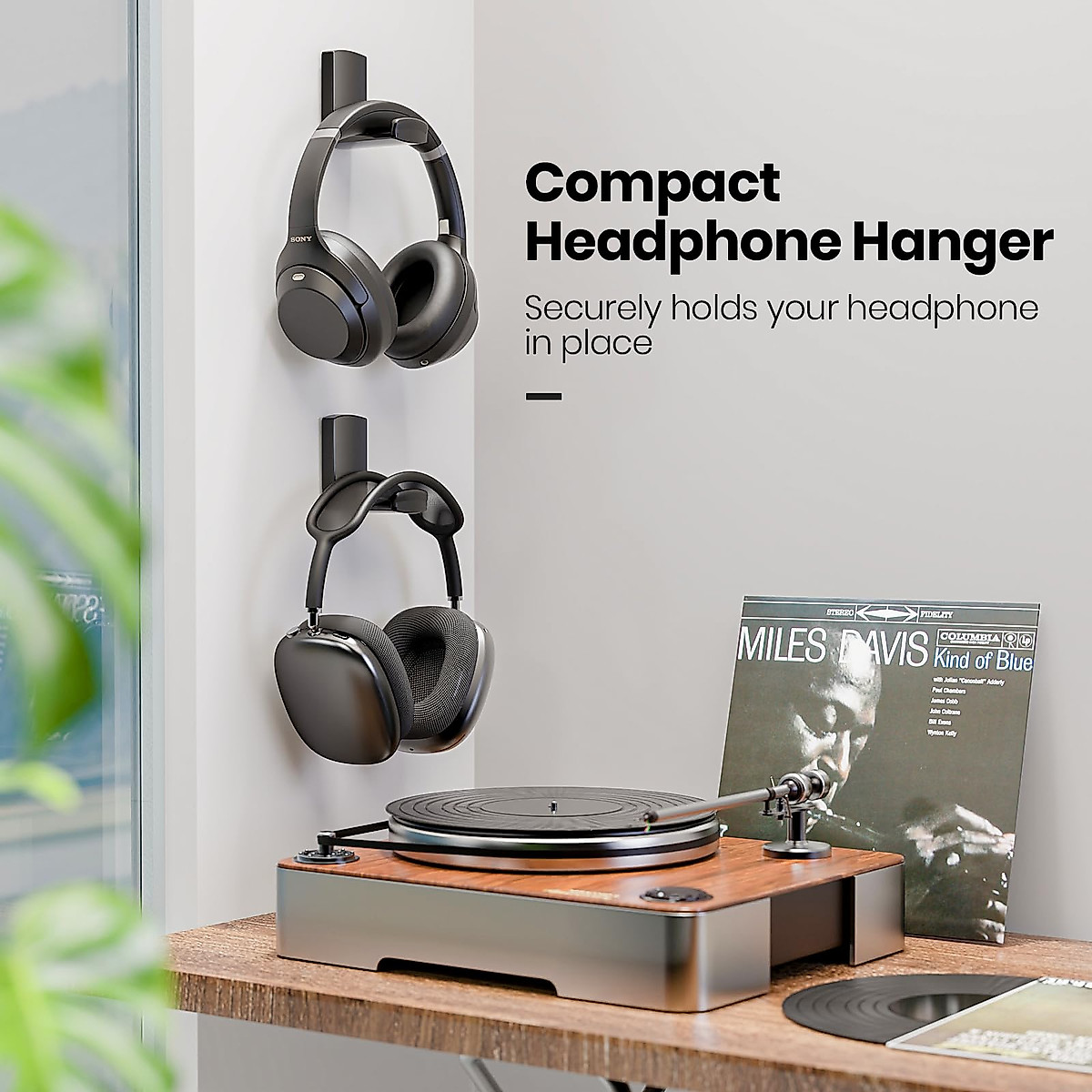 (2 Pack) Sticky Headphone Stand Controller Holder - EURPMASK Adhesive Gaming Headset Hook, Headphone Holder for Desk with Soft Rubber Pads, Universal PC Gaming Accessory Controller Headset Stand,Black