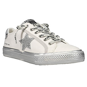 VINTAGE HAVANA Womens Alive 7 Metallic Glitter Lace Up Sneakers Shoes Casual - White - Size 8.5 B