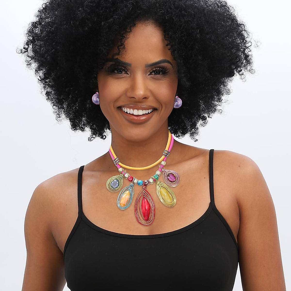 Barode African Statement Choker Necklaces Colorful Chunky Bib Collar Necklace Ethnic Indian Tribal Jewelry Set for Women (A)