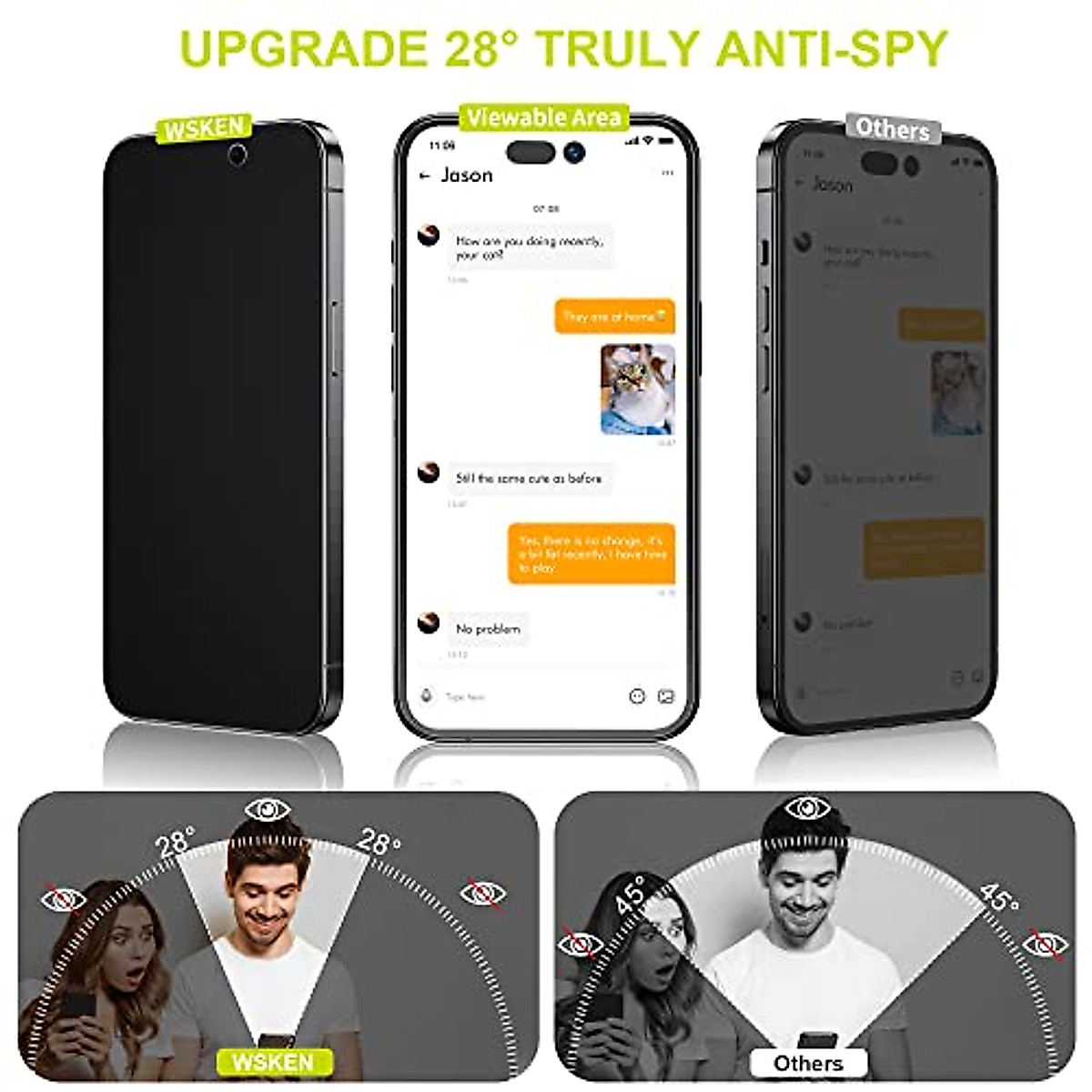 WSKEN Privacy Screen Protector for iPhone 14 Pro 6.1 inch,[Auto-Dust Removal] Full Coverage Screen 2.5D Edge 28 Degree 10s HD Tempered Glass Film with Dust Clean Installing House 2022 5G,2 Pack