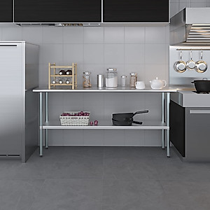 AmGood Stainless Steel Work Table with Undershelf | Food Prep NSF | Utility Work Station | (72" Length X 18" Width)