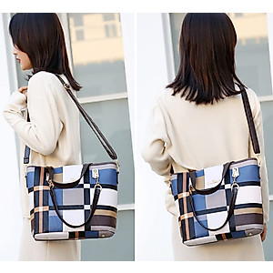 6-Pcs Handbags Set for Women Faux Leather Tote Bag Fashion Top-Handle Handbag Shoulder Bags Crossbody Totes Satchel Purses & Wristlet Wallet Purse Set-Blue