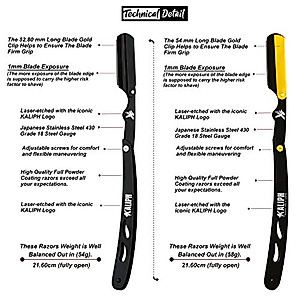 Kaliph Professional Barber Straight Razor For Men - Premium Pack of 2Pcs Shavette Straight Razor With 100 Shaving Blades - Salon Quality Men's Manual Cut Throat Razor For Close Shaving (Black & Gold)