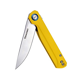 Harnds Wind Pocket Knife Flipper Sandvik Steel G10 Handle Folding Knife Ball Bearing with 2-Position Clip for Camping Survival and EDC (Yellow)