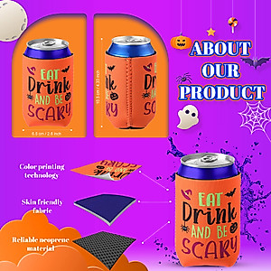 24 Pcs Halloween Can Cooler Sleeves 12 oz Funny Can Sleeves Pumpkin Cat Insulated Beer Can Cooler Skinny Bottle Sleeve for Cold Drinks Gift Halloween Party Supplies