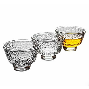 Rikyo 6 Pcs Sake Tea Cups,Heat Resistant Glass Teacup,Mini Espresso Cups,Kung Fu Tea Set,Small Chinese Tea Cup,50ml 1.69 Oz No Handles,Handmade Japanese Cold Sake Sushi Wine Tea Cup