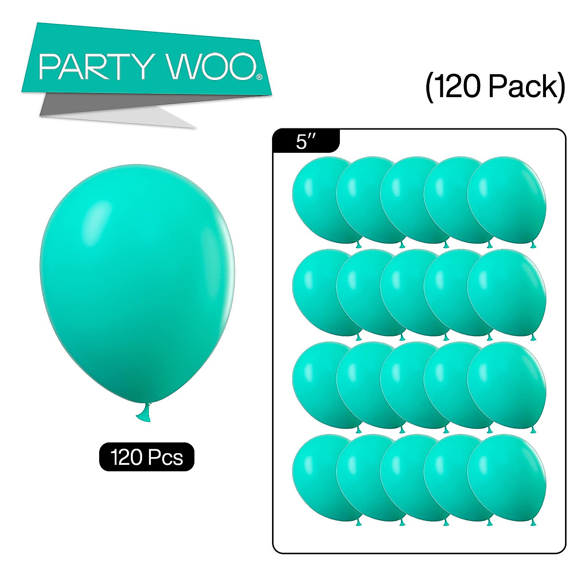 PartyWoo Teal Balloons, 120 pcs 5 Inch Teal Blue Balloons, Turquoise Balloons for Balloon Garland or Balloon Arch as Birthday Party Decorations, Wedding Decorations, Baby Shower Decorations, Teal-Y69