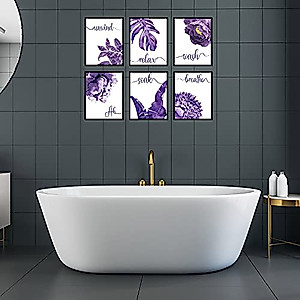 Outus 6 Pieces Purple Wall Art Decor Relax Soak Wash Breathe Unwind Bathroom Decor Unframed Flower Poster Prints Photos Farmhouse Wall Painting Decor for Home Bathroom Washroom, 8 x 10 Inch (Purple)