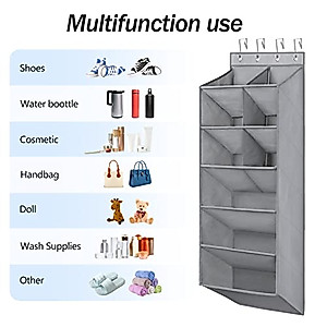 coastal rose Over The Door Shoe Organizer, 6-Tier Shoe Rack for Closet Door with Large Deep Pockets & 4 Metal Hooks, Hanging Storage Organizer for Baby Diaper, Shoe, Closet, Bathroom, Nursery, Gray