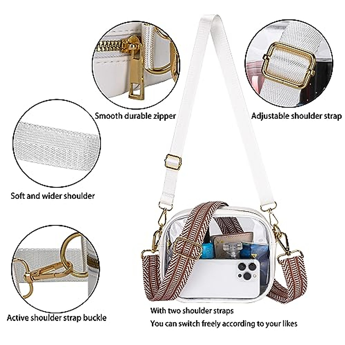 Zyig clear bag stadium approved clear purse Stadium Approved Crossbody Women Small Handbags Transparent for Concert Activityclear bag clear purse