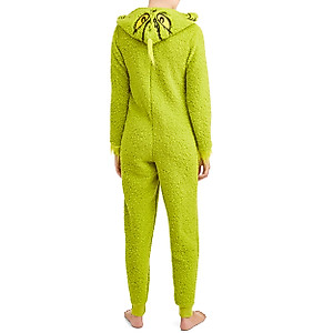 The Grinch Women's Fuzzy Plush Warm Holiday Hooded Union Suit Pajamas (Green, 3X)