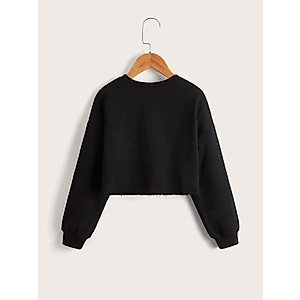 SOLY HUX Girl's Letter Graphic Crop Sweatshirt Round Neck Drop Shoulder T Shirt Pullover Tops Black 11-12Y