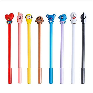 BTS Cartoon Animal Pens Black Ink Writing Pen Set Plastic Creative Gel Pens Office School Children Gift Stationery Supplies Set（8PCS)