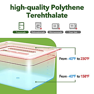 HNEDSEN 6 Pack Plastic Food Pan with Lid 1/2 Size 2.5 Inch Deep Restaurant Clear Food Storage Containers Polycarbonate Commercial Hotel Pans for Fruits Vegetables Beans Corns (6 PCS, 2.5'' Deep)