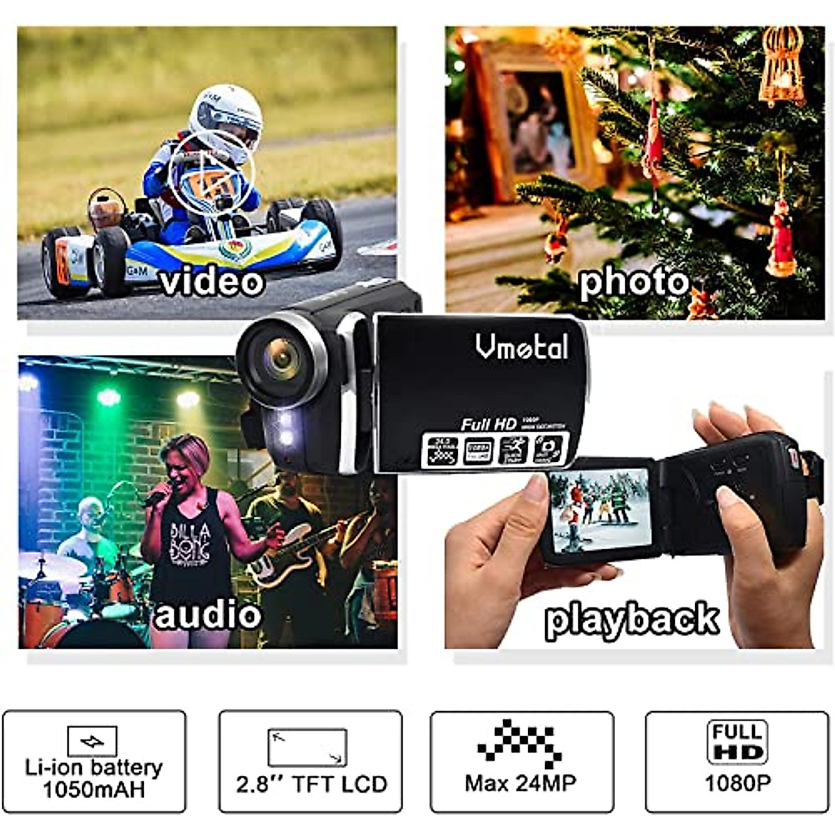 Vmotal Video Camera for Kids Camcorder 1080P 24 MP Digital Camera Recorder 2.8 Inch 270 Degree Rotation Screen Vlogging Camera YouTube TikTok Camcorder for Kids Teens Student Beginners Sensiors
