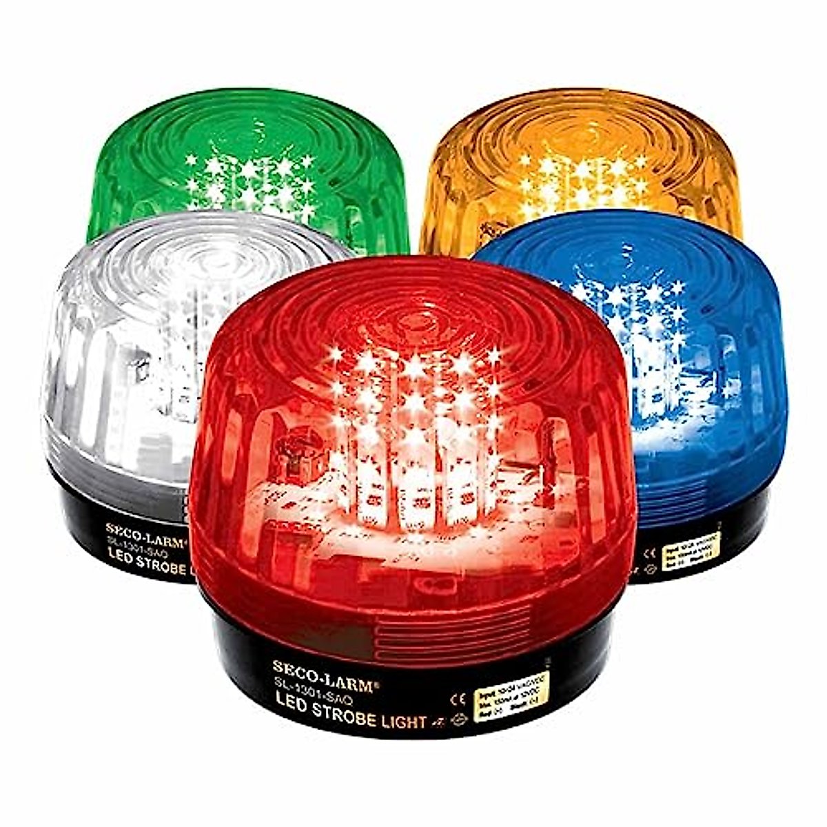 Seco-Larm SL-1301-SAQ/A Amber Lens Strobe Light, 10 Vertical LED Strips (54 LEDs), Built-in 100dB Programmable Siren, Six Different Flash Patterns, Adjustable Flashing Speed, Indoor/Outdoor Use