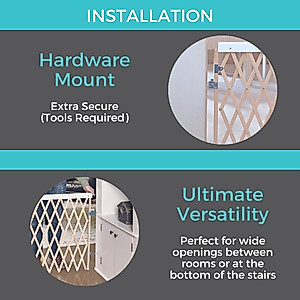 Toddleroo by North States Expandable Swing Wood Gate: Extra Wide Baby Gate Fits 24" - 60" wide. Safety Latch, Hardware Mount. Child Gates for Doorways. Made in USA: (32" Tall, Sustainable Hardwood)