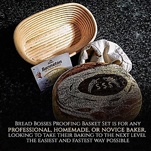 Bread Bosses Oval Bread Banneton Proofing Basket - 10 Inch Baskets and Bread Bakers Lame Slashing Tool - Great as a Gift