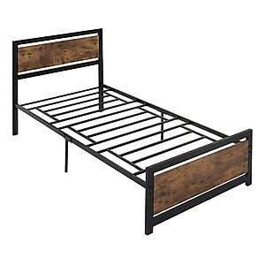 HOMCOM Single Platform Bed Frame with Headboard & Footboard, Strong Metal Slat Support Solid Bedstead Base w/Underbed Storage Space, No Box Spring Needed, 41.75'' x 76.75'' x 40.5''